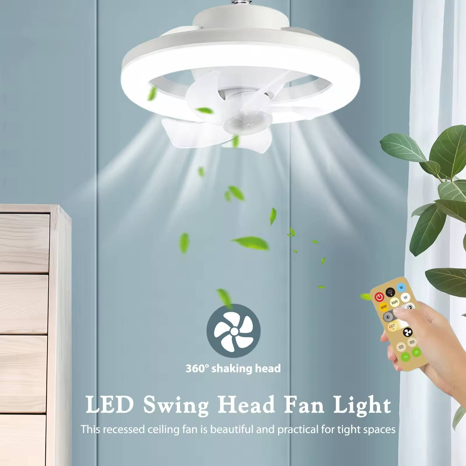 360 Rotating 48W Ceiling Fan E27 With Led Light And Remote Control 360 ...